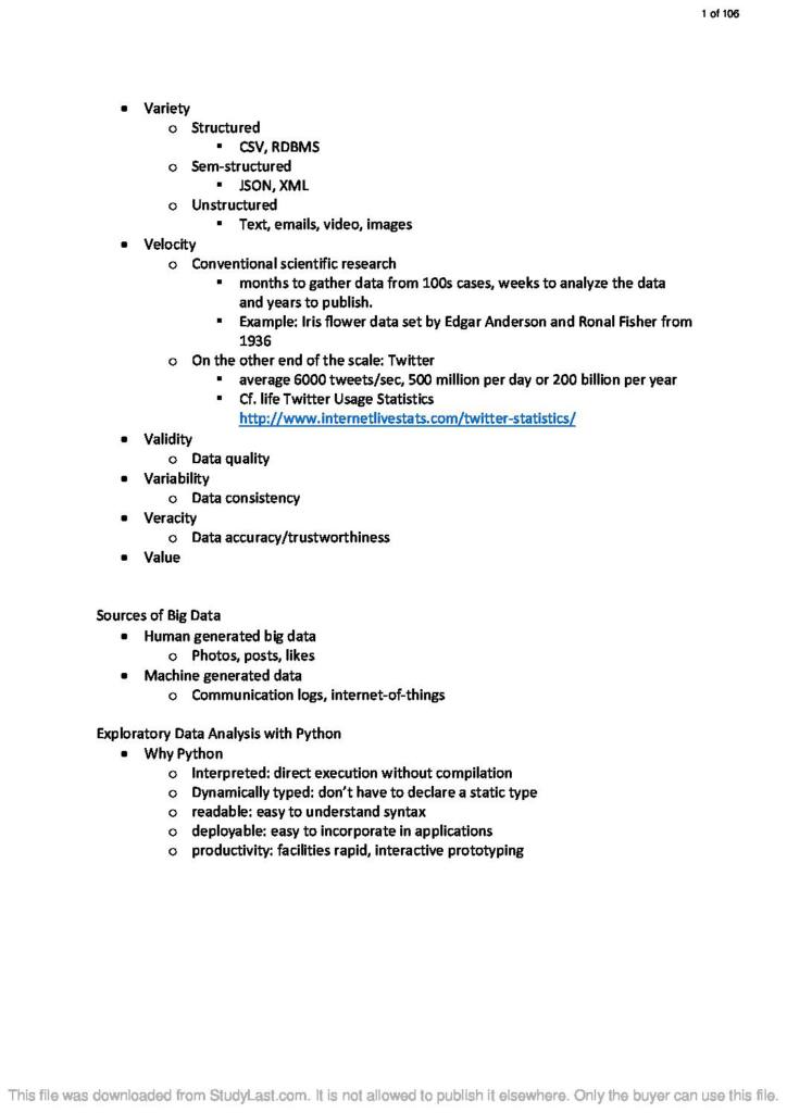 Notes For Data Science Big Data And Data Variety Data2001 At University Of Sydney Usyd