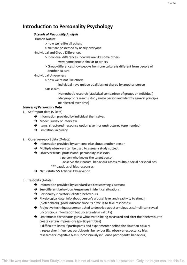 Notes for Personality (PSY2124) at International Medical University ...