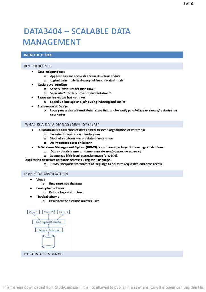 Notes for Scalable Data Management (DATA3404) at University of Sydney ...