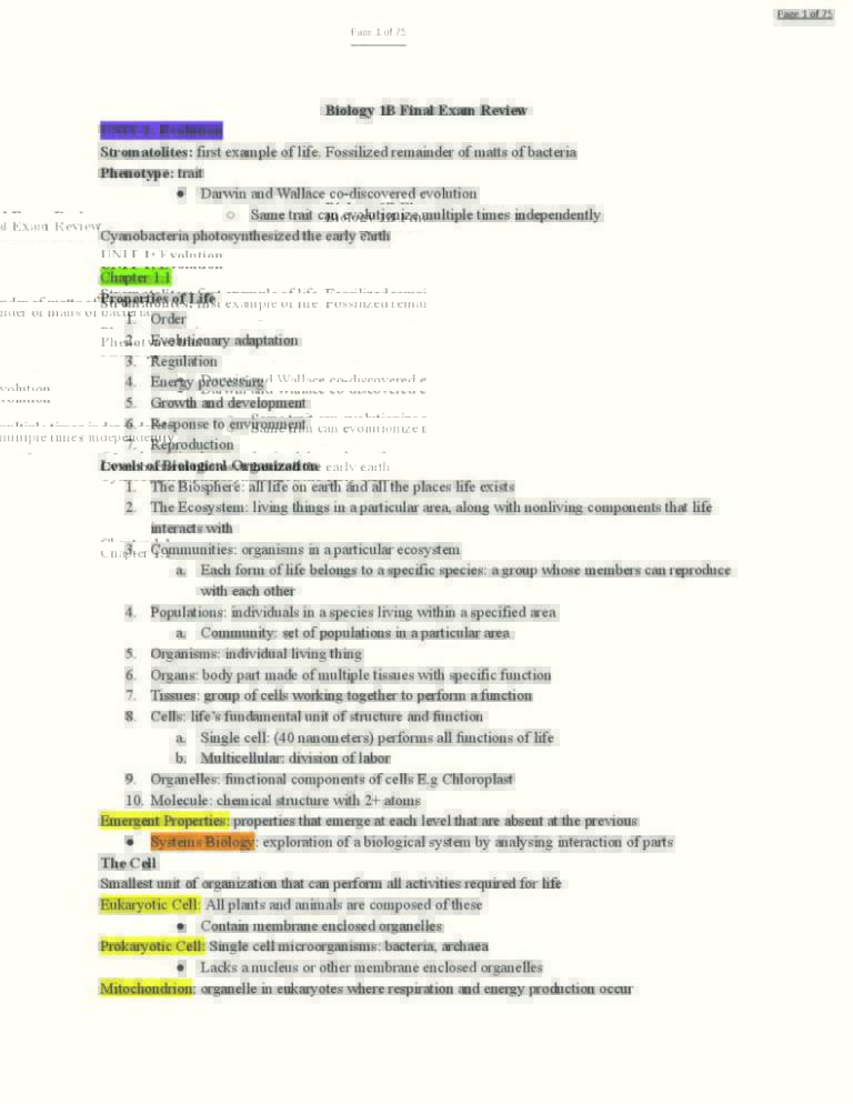 Notes for General Biology Lecture and Laboratory (BIOLOGY 1B 001) at ...