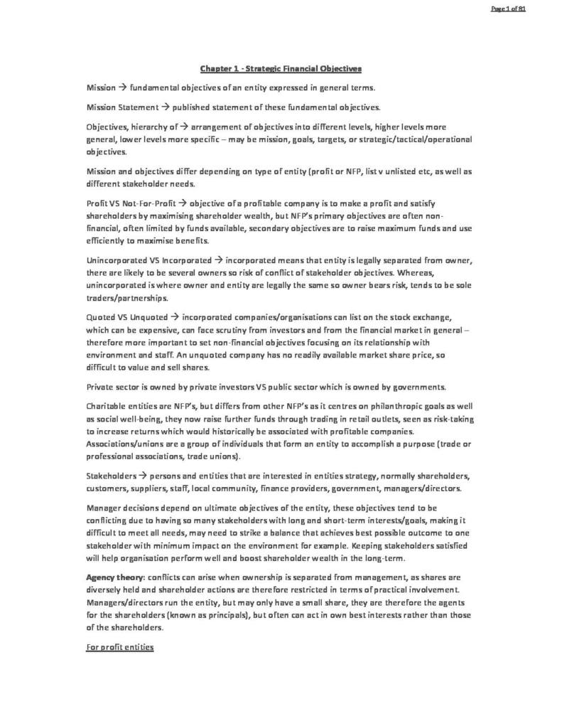 Notes for Financial Strategy (F3) at Chartered Institute of Management ...