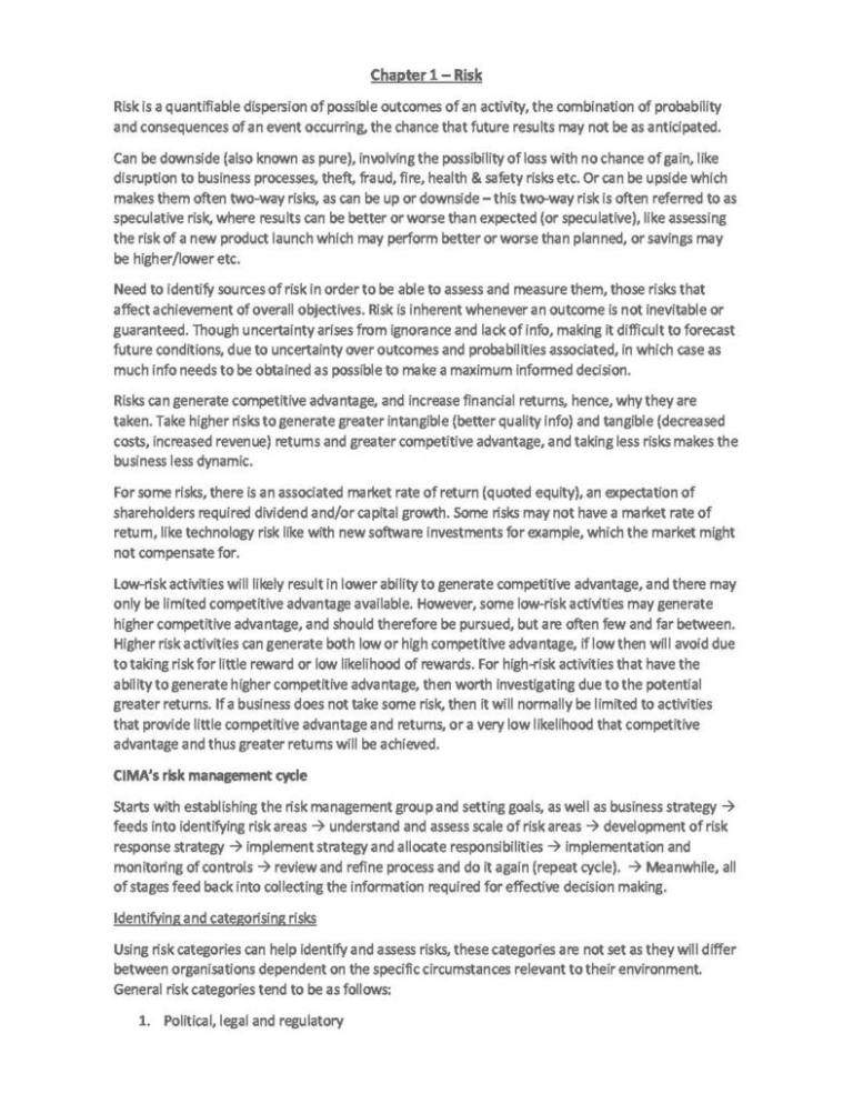 Notes for Risk Management (P3) at Chartered Institute of Management ...