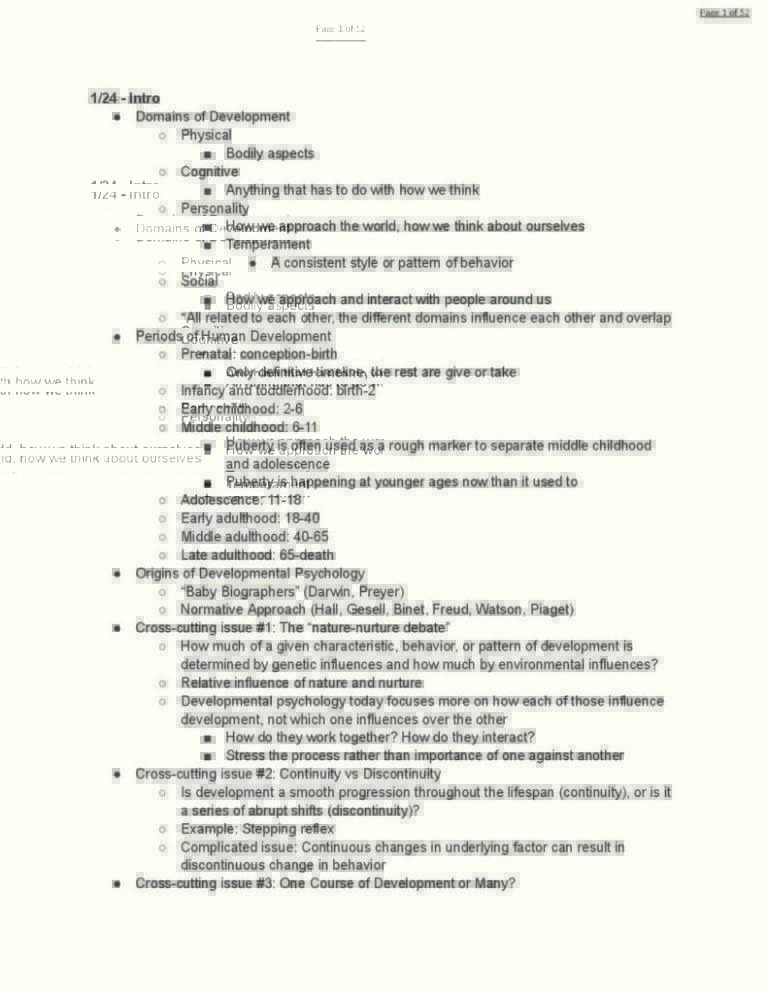 Notes for Developmental Psychology (PSYC 289) at University of Nebraska ...