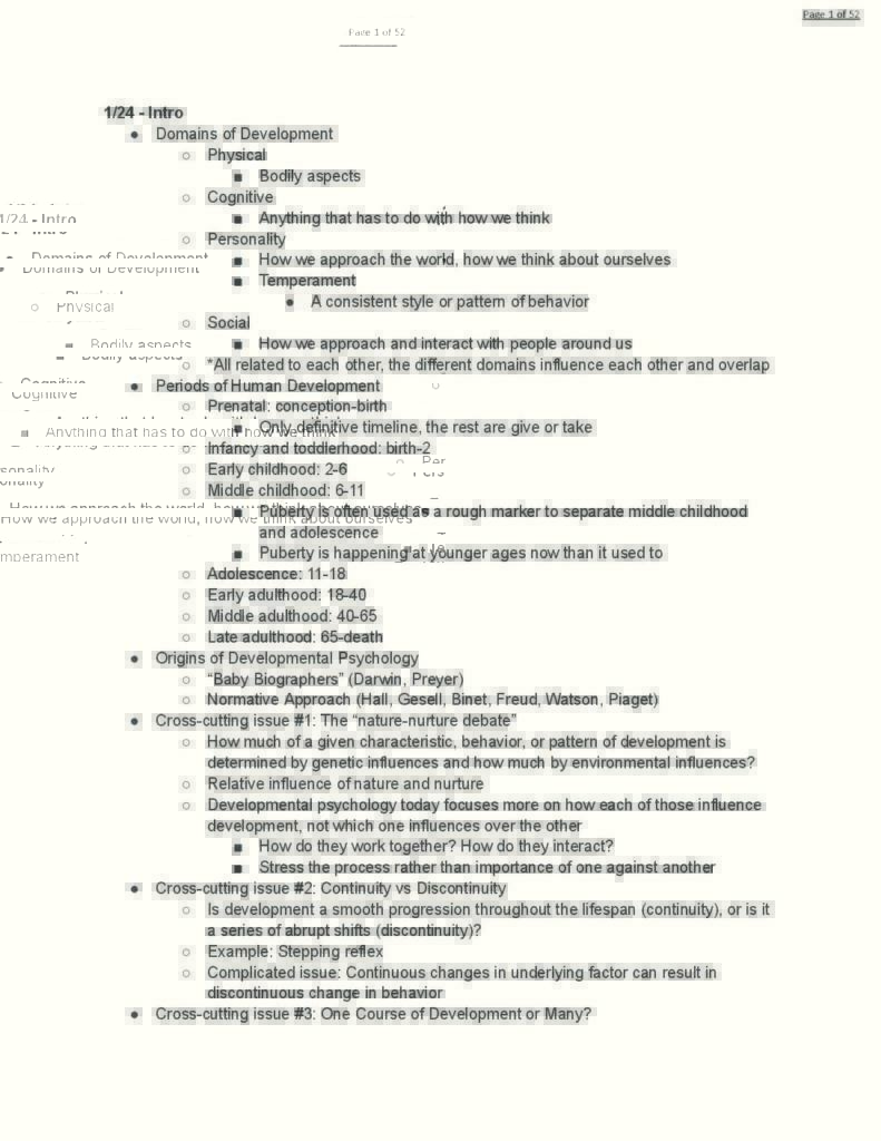 Notes for Developmental Psychology (PSYC 289) at University of Nebraska ...