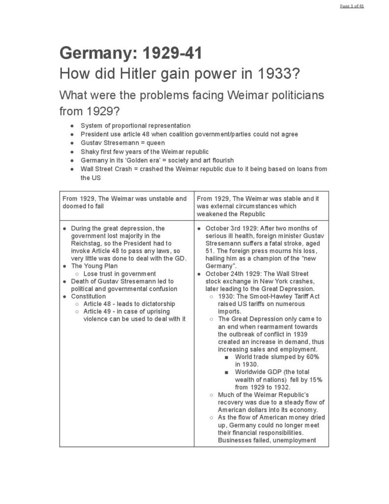 Hitler’s Germany 1929-41 (CAIE A Level History European Option Theme 3 ...