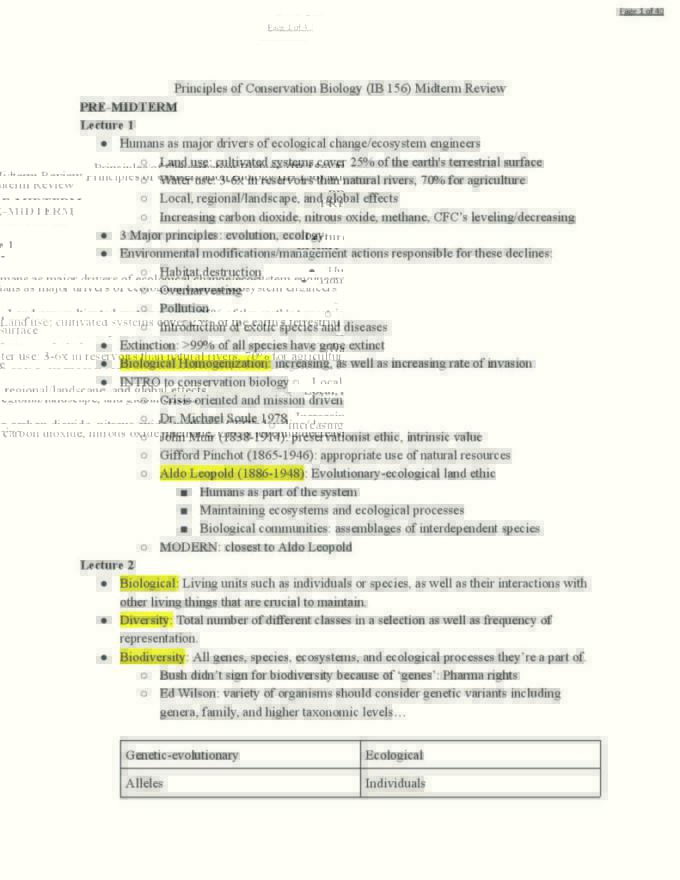 Notes for Principles of Conservation Biology (ESPM C103) at University ...