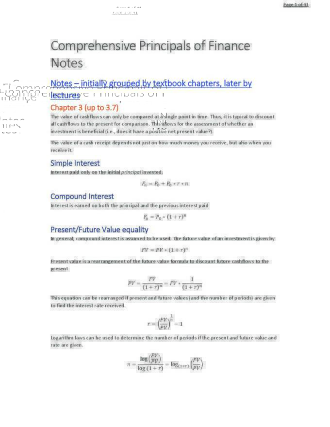 Principles of Finance (FNCE10002) complete notes | StudyLast