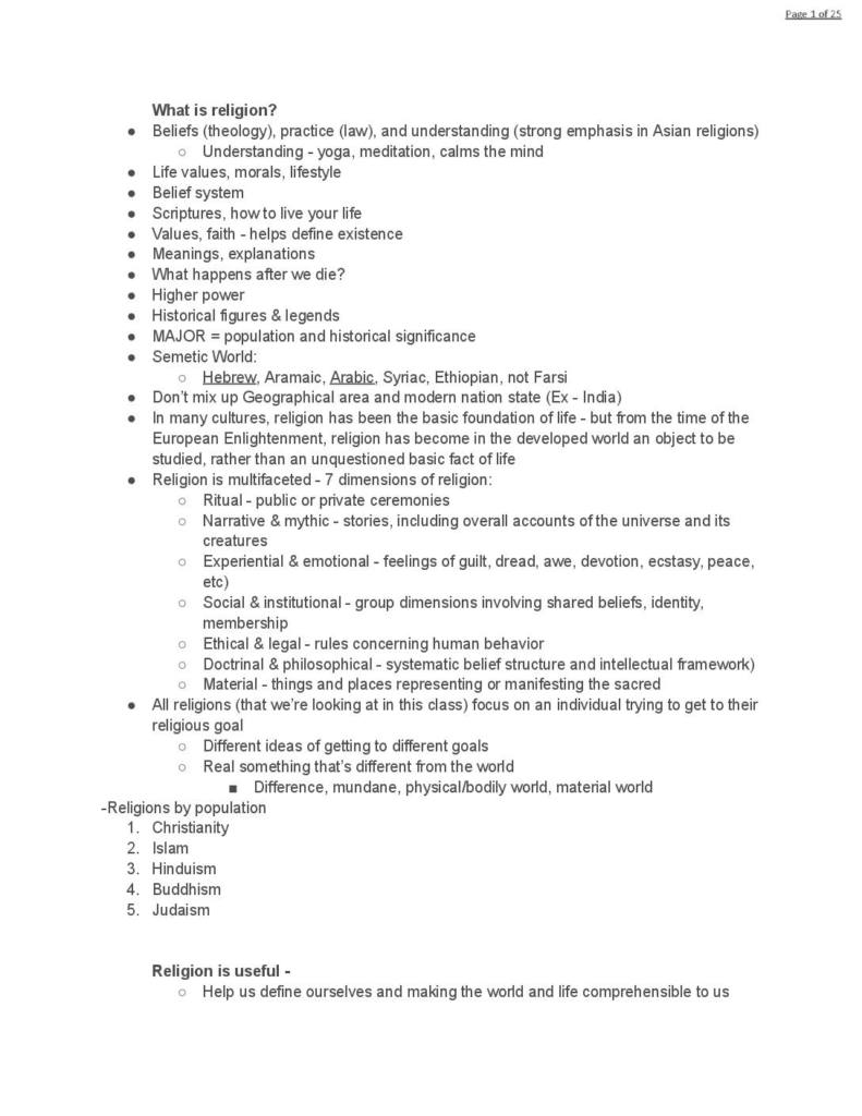 World Religions (RELG 108) lectures & textbooks summary notes | StudyLast
