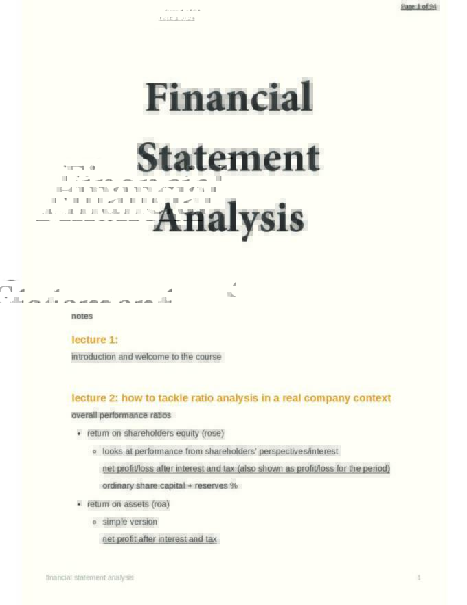 Financial Statement Analysis (BMAN20081) full notes | StudyLast