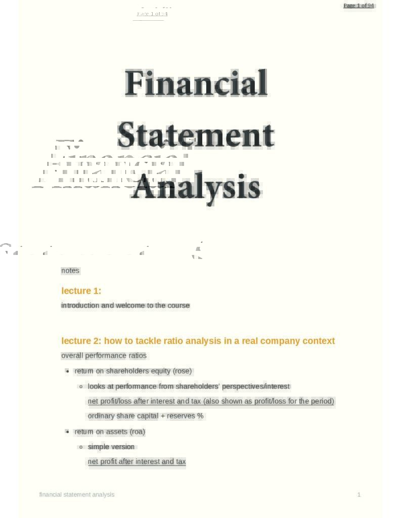 Notes for Financial Statement Analysis (BMAN20081) at University of ...