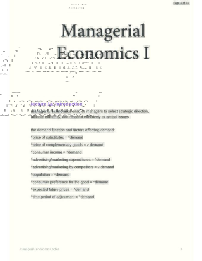Notes for Managerial Economics I (ECON20001) at University of ...