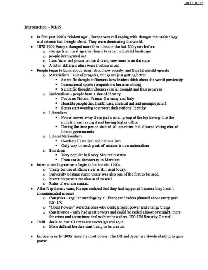 Notes for History of International Relations, 1900-1945 (CAS IR 349) at ...