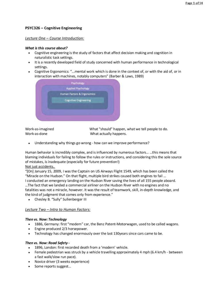 Notes for Human Factors and Ergonomics (PSYC326) at University of Otago ...
