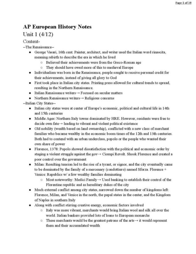 Notes for AP European History (AP Euro) at AP (Advanced Placement ...