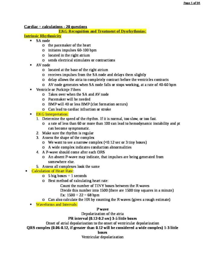 Notes for Medical-Surgical Nursing I (NUR201) at Jersey College | StudyLast