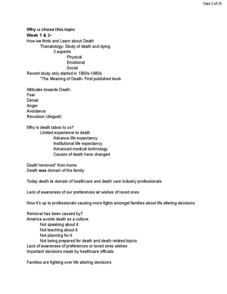 Notes for Death and Bereavement in the Family (FSHD 305) at Montclair ...