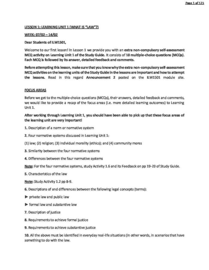 Notes for Introduction to Law (ILW1501) at University of South Africa ...