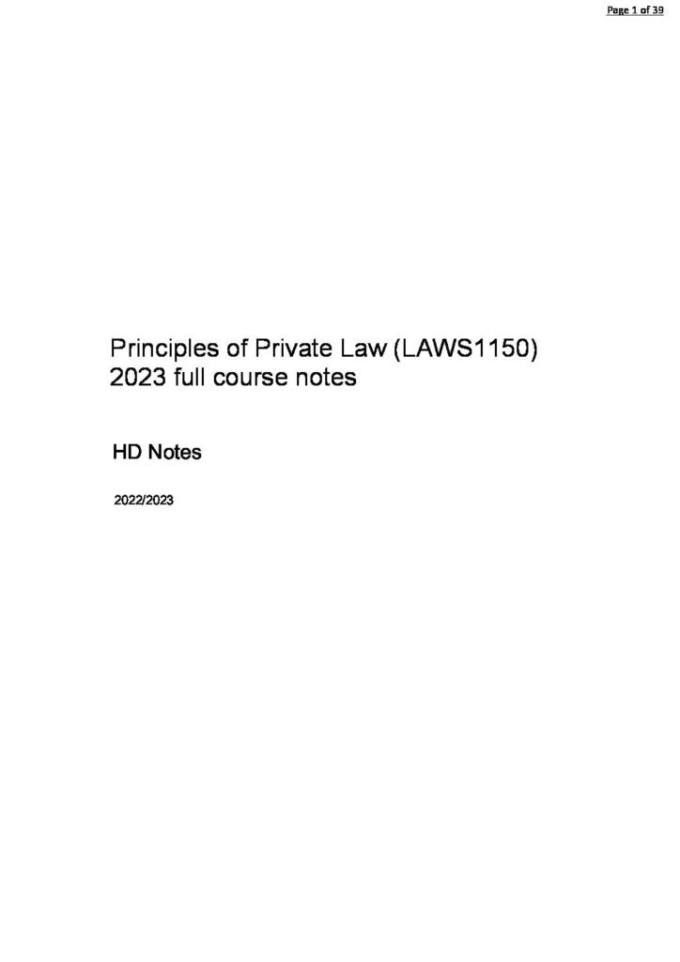 Principles of Private Law (LAWS1150) 2023 HD full course notes | StudyLast