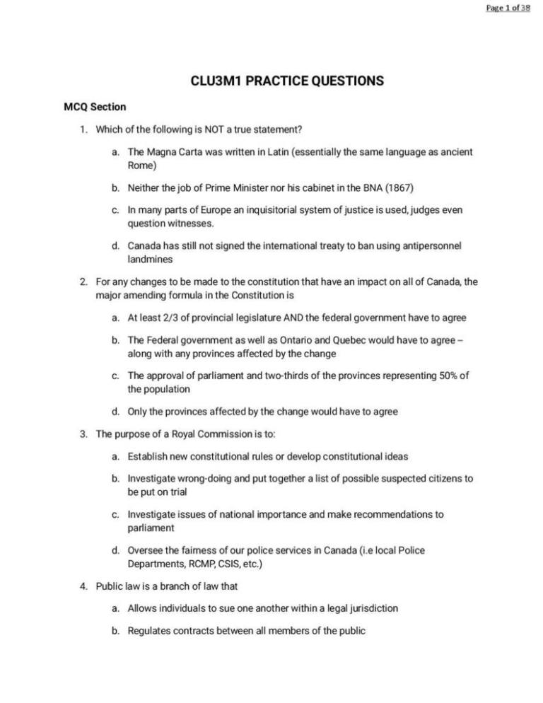 Notes for Understanding Canadian Law (CLU3M1) at Toronto District ...