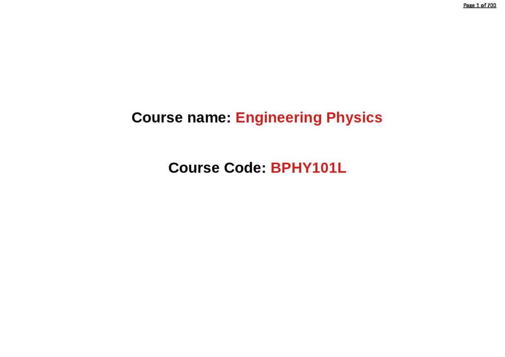 Notes for Engineering Physics (BPHY101L) at Vellore Institute of ...