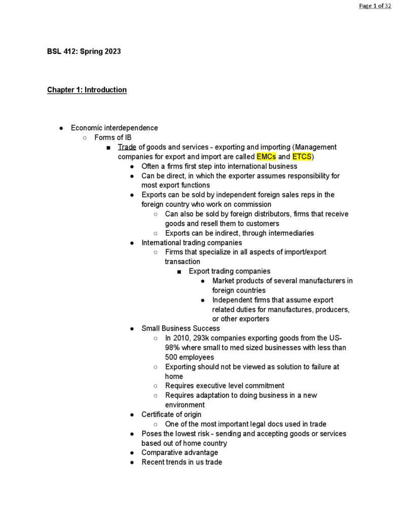 Notes for International Business Law (BSL 412) at University of Miami ...