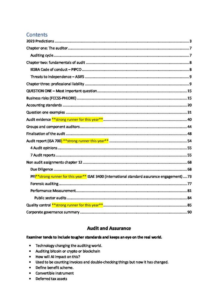 Notes for Advanced Audit and Assurance (AAA) at Association of ...