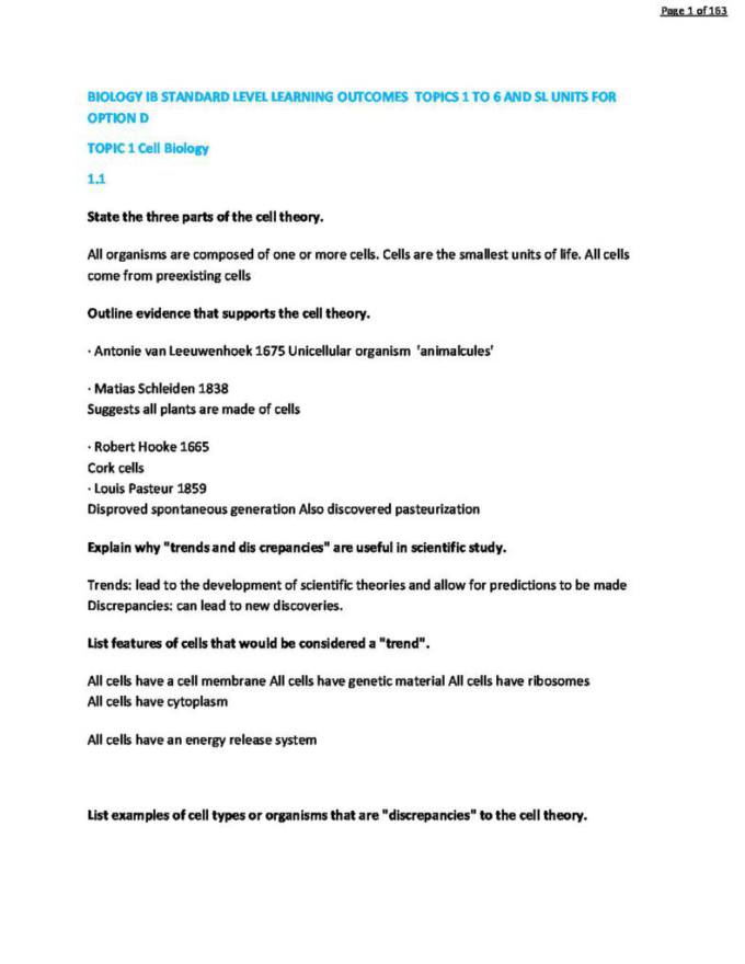 IB Biology SL all topics and Human Physiology (Option D) notes | StudyLast