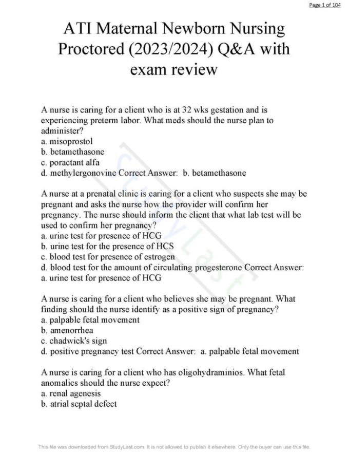 ATI Maternal Newborn Nursing Proctored (2023/2024) Q&A with exam review ...