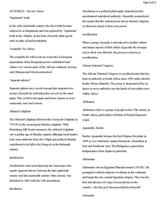 AP World History alphabetized key terms | StudyLast