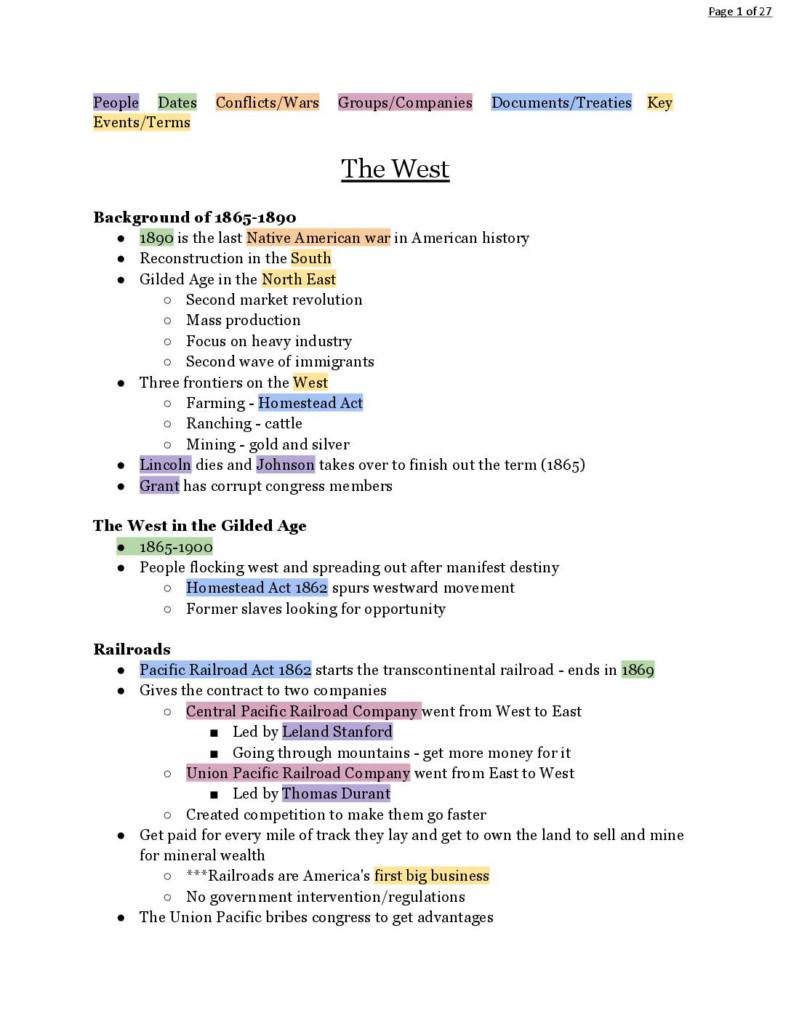 APUSH Period 6 (1865-1898) color coded notes | StudyLast