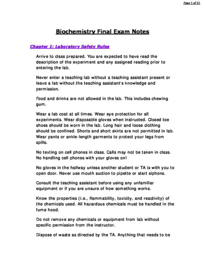 Notes for Biochemistry I Laboratory (BCHS 3201) at University of ...