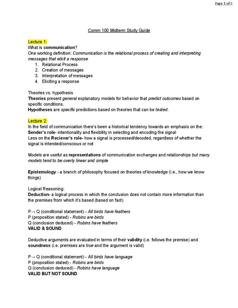 Notes for Communication Science (COMM 100) at University of California ...