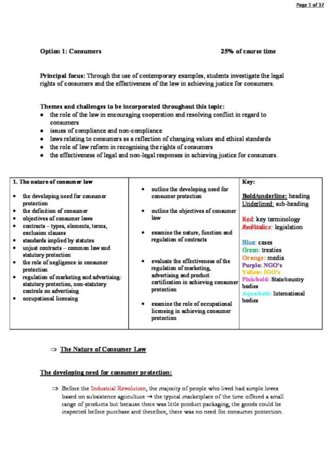 Consumers Law (HSC Legal Studies) Top of Class study notes | StudyLast