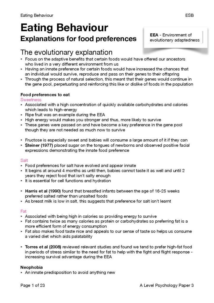 Eating behaviour (4.3.6) AQA A Level Psychology Option 2 revision notes ...