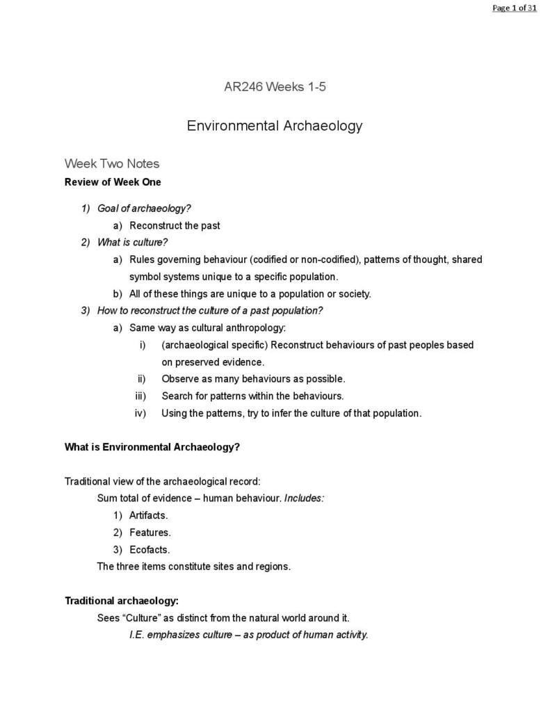 Notes for Environmental Archaeology (AR246) at Wilfrid Laurier ...