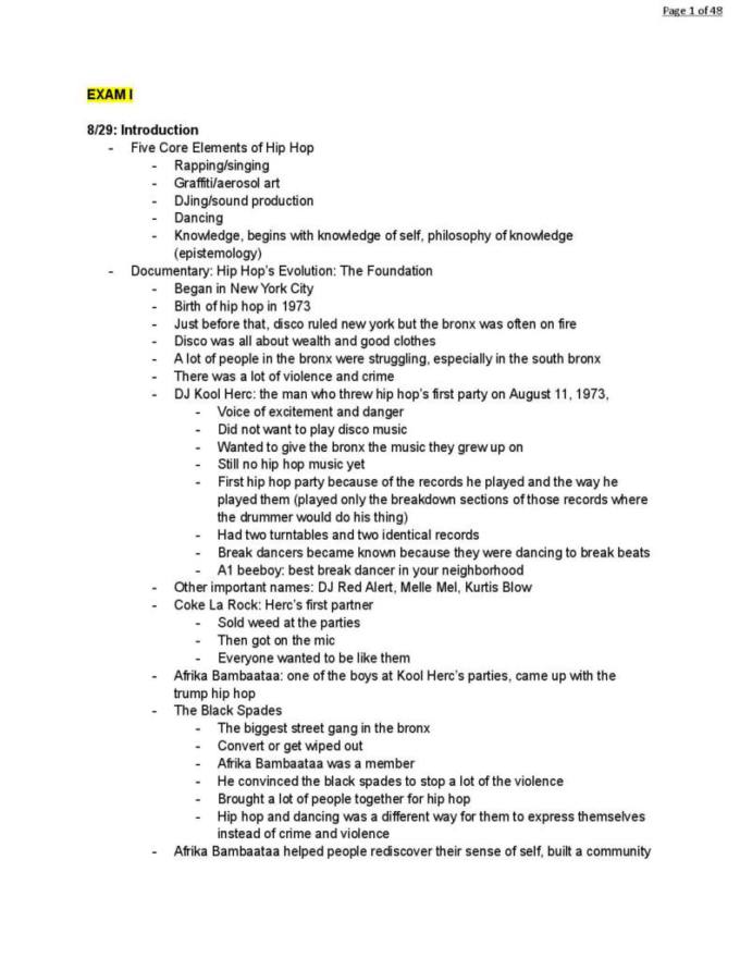 Notes for Introduction to Hip Hop Studies (ETHN 3212) at University of ...