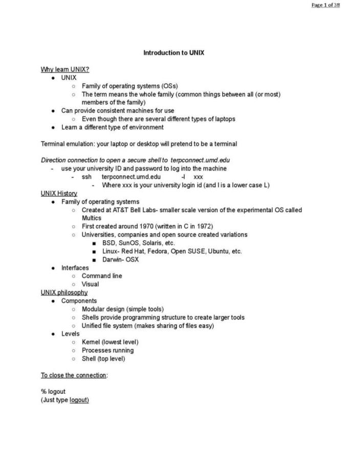 Notes for Introduction to UNIX (HACS201) at University of Maryland ...