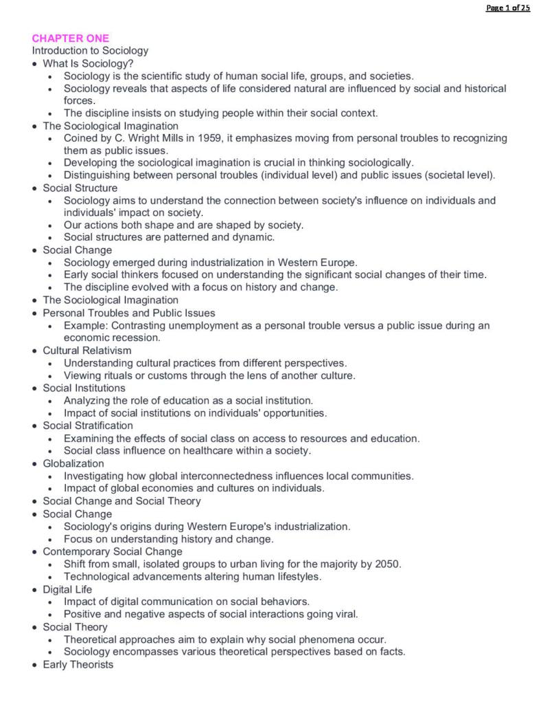 Introductory Sociology (SOCL 2001) full semester summary notes | StudyLast