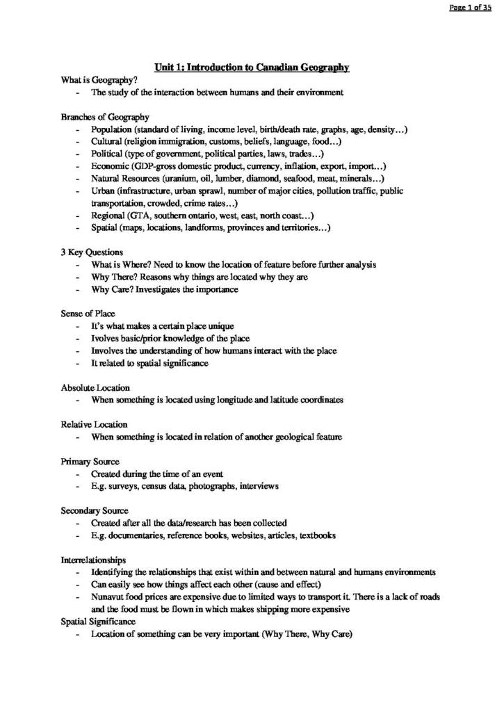 Issues in Canadian Geography (CGC1D1 Grade 9) notes | StudyLast