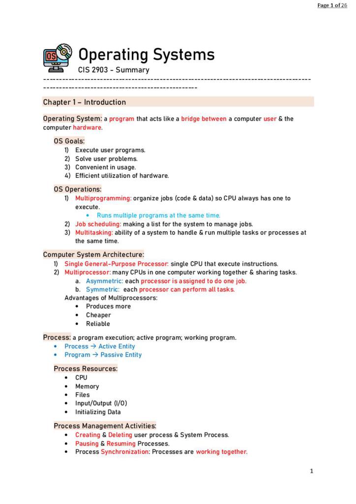 Operating Systems (CIS 2903) summary notes | StudyLast