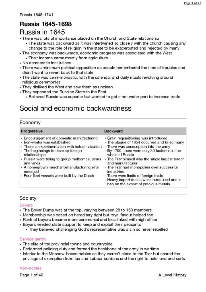 Russia 1645-1741 (OCR A Level History A) revision notes and analysis ...
