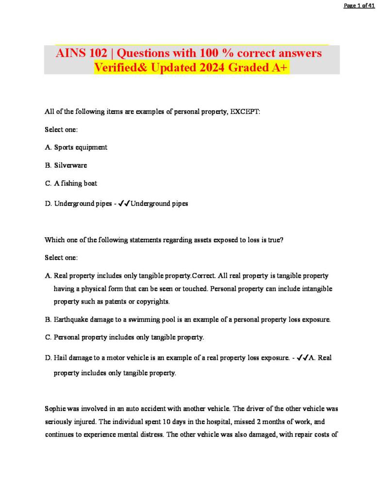 Notes for Understanding Personal Insurance (AINS 102) at The Institutes ...