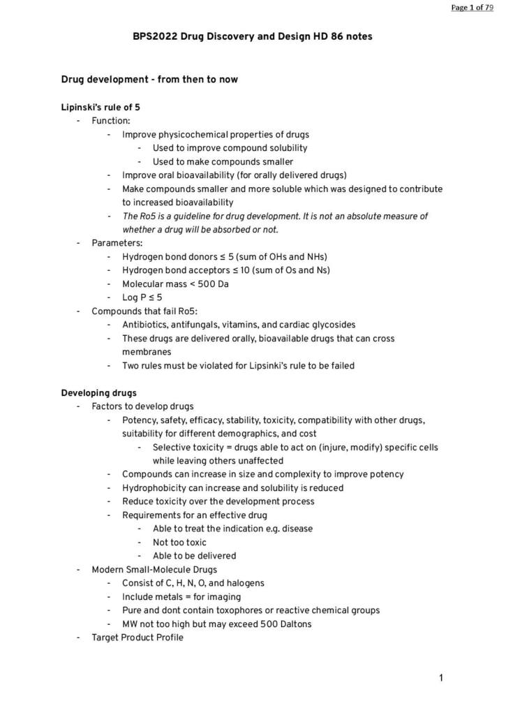 Notes for Drug Discovery and Design (BPS2022) at Monash University ...