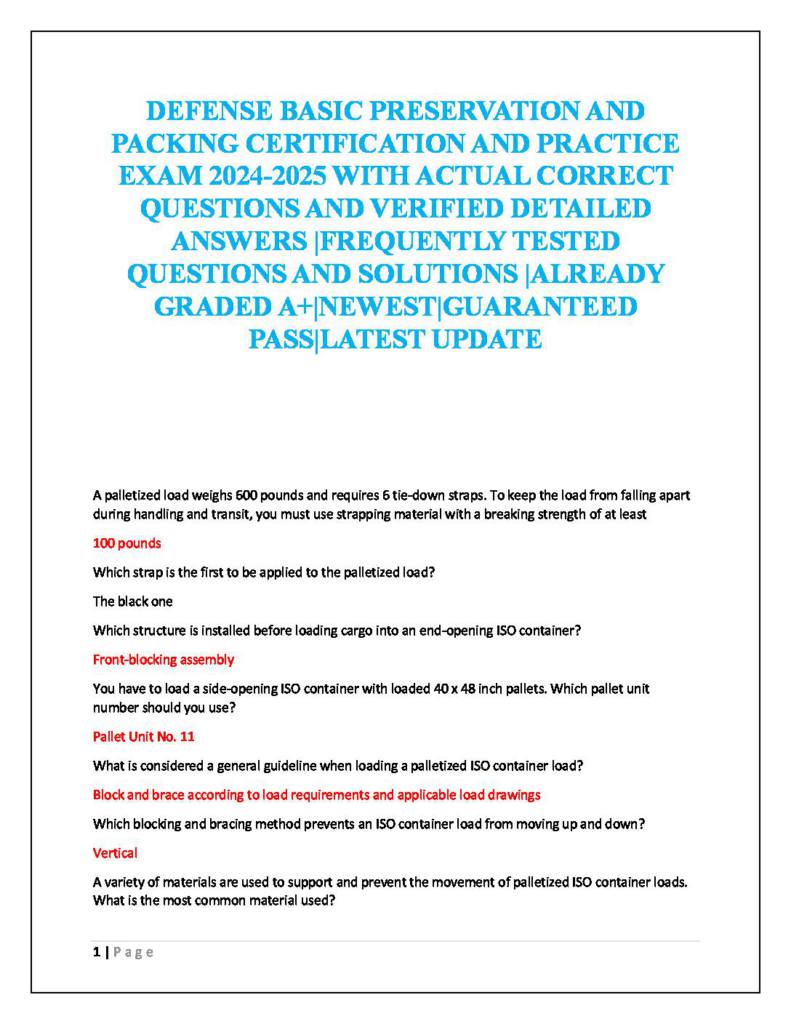 Defense Basic Preservation and Packing Certification exam questions & answers | StudyLast