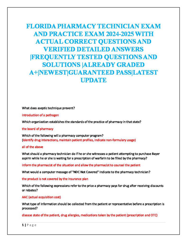 Notes for Florida Pharmacy Technician Certification at National ...