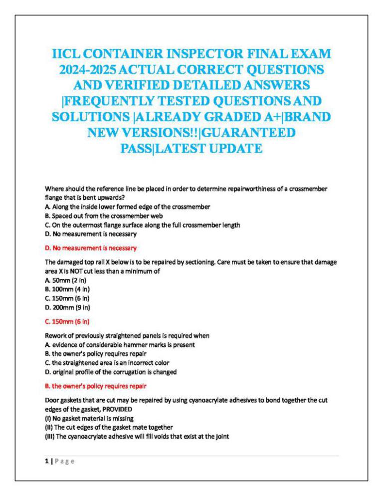 IICL Container Inspector Exam (2025) verified questions & answers ...
