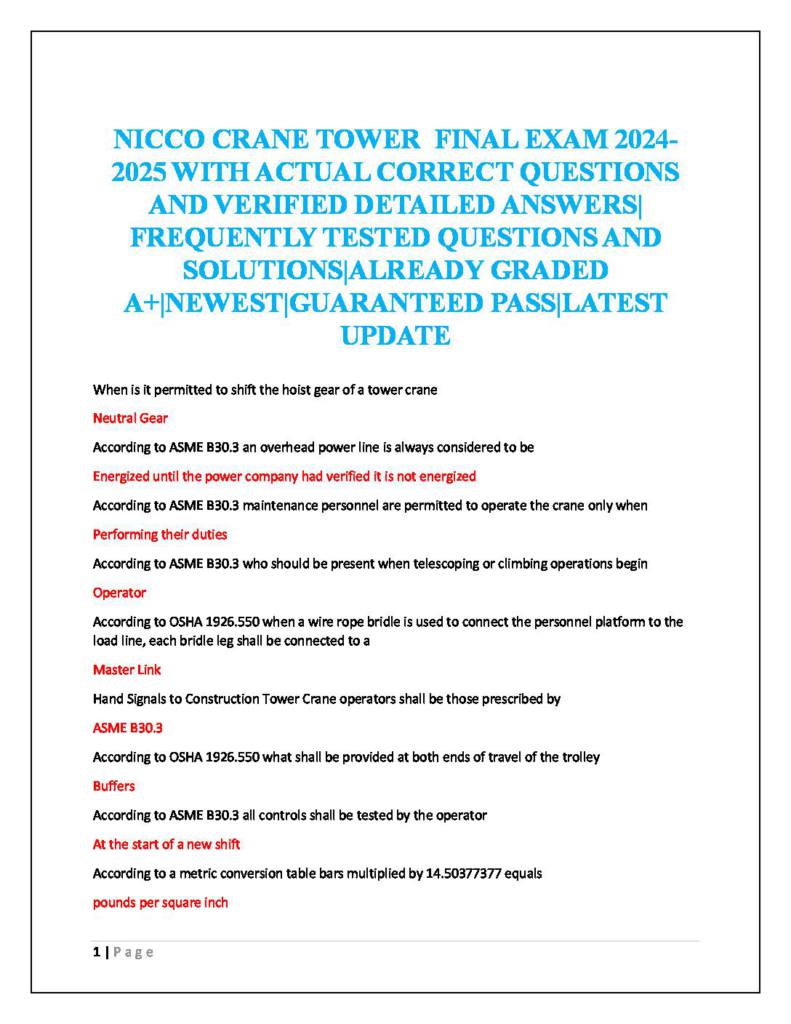 Notes for NCCCO Tower Crane Operator Certification (TWR) at National ...