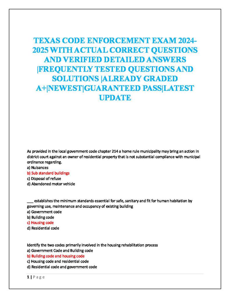Texas Code Enforcement Officer Licensing Exam practice questions and ...