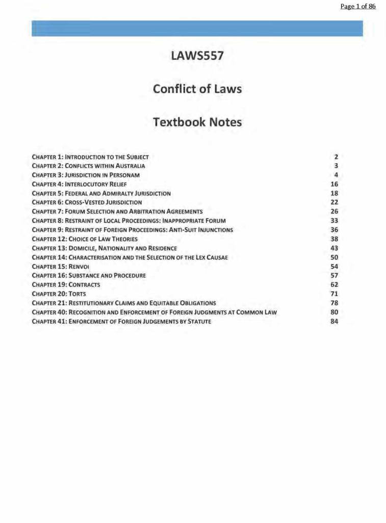 Notes for Conflicts of Laws (LAWS5017) at University of Sydney (USYD ...