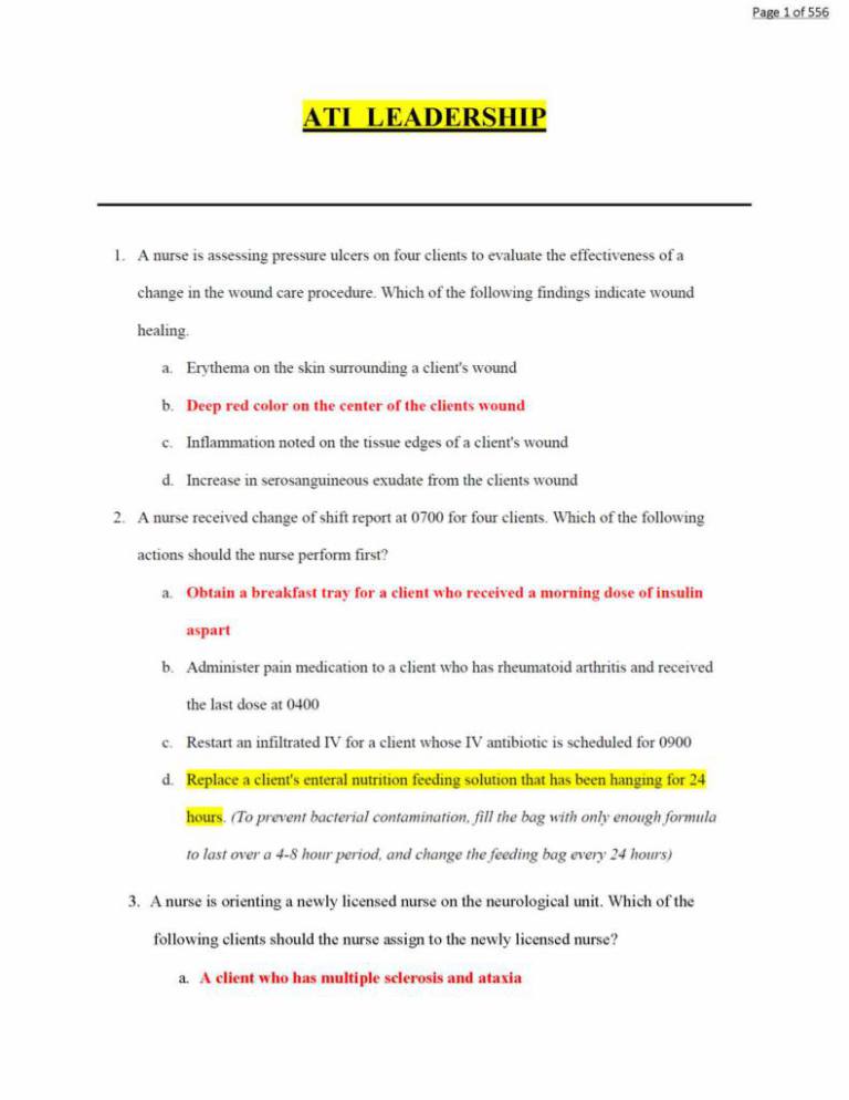 ATI RN Leadership Proctored Exam (32 Versions) 2100+ Q&A Test Bank ...